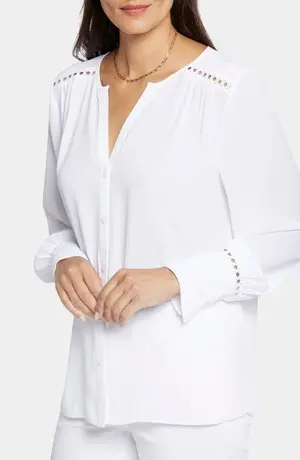 NYDJ Liliana Lace Inset Peasant Top - Optic White