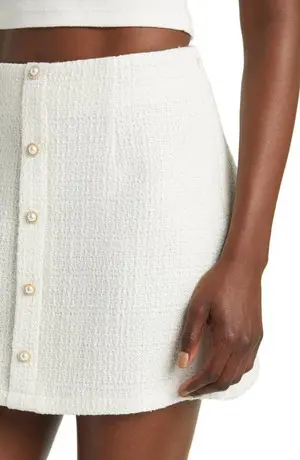 ALL IN FAVOR Imitation Pearl-embellished Tweed Miniskirt