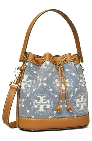 Tory Burch T Monogram Denim Bucket Bag