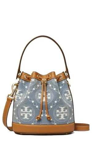 Tory Burch Tory Burch T Monogram Denim Bucket Bag Blue Multi