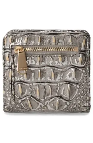 Brahmin Jane Croc Embossed Leather Bifold Wallet - Chrome