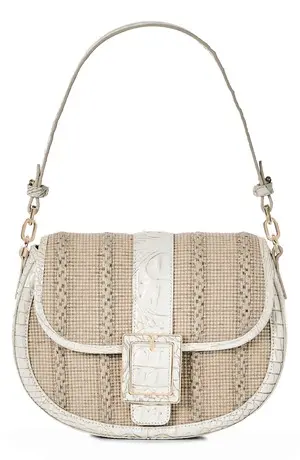 Brahmin Cynthia Straw & Leather Shoulder Bag