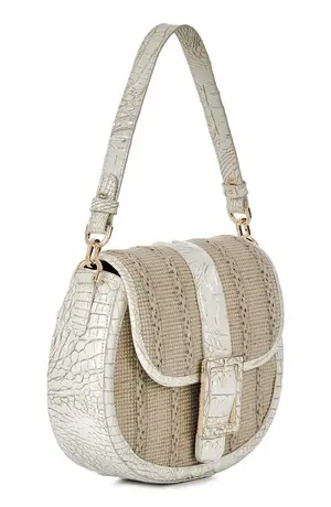 Brahmin Cynthia Straw & Leather Shoulder Bag