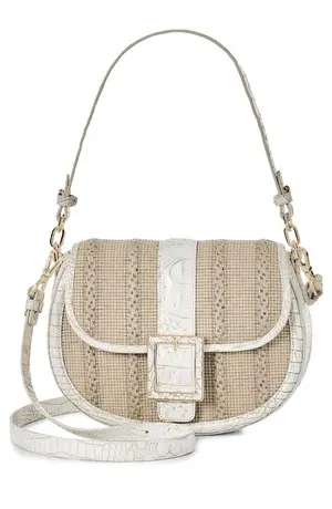 Brahmin Cynthia Straw & Leather Shoulder Bag