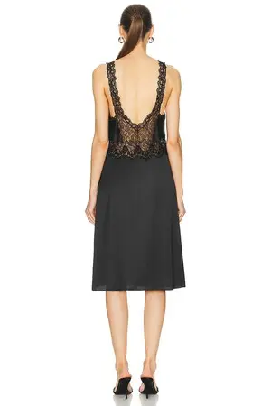 Saint Laurent Satin Lace Dress - Noir | Editorialist