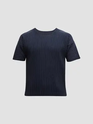 Issey Miyake Basics Pleated Crewneck T-shirt - Navy