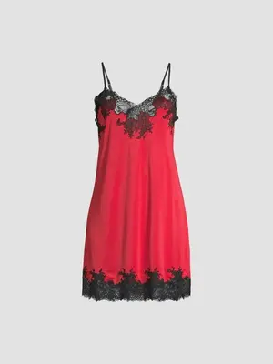 Natori Enchant Satin & Lace Slip Brocade Red