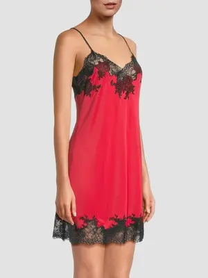 Natori Enchant Satin & Lace Slip - Brocade Red