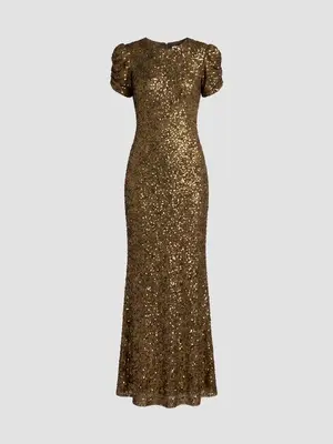 Mac Duggal Beaded Short-sleeve Gown Chocolate
