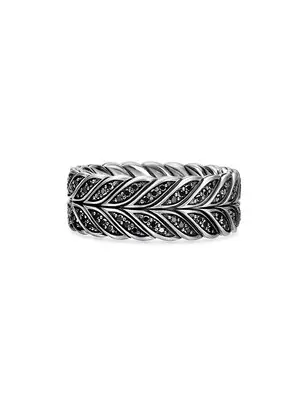 David Yurman Chevron Pavé Band Ring In Sterling Silver - Black Diamond