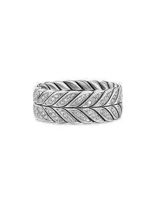 David Yurman Chevron Pavé Band Ring In Sterling Silver - Diamond