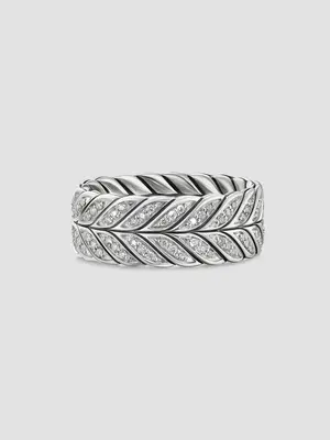 David Yurman Chevron Pavé Band Ring In Sterling Silver - Diamond