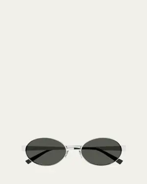Saint Laurent Logo Metal Oval Sunglasses - Shiny Silver