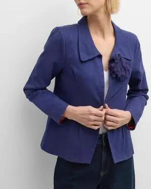 FRANCES VALENTINE Elle Open-front Blazer With Flower Pin - Navy