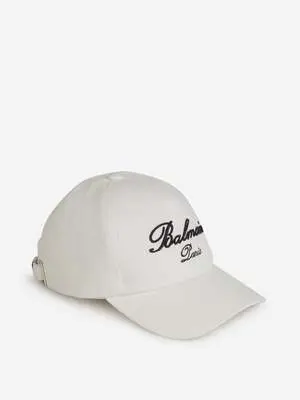 Balmain Logo Cotton Cap Blanc