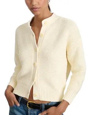 ALEX MILL Nico Crewneck Cotton Cardigan - Ivory