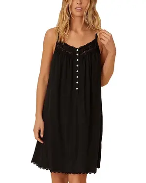 Eileen West Cotton Lace Trim Chemise - Black