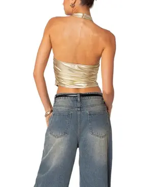 EDIKTED Karter Metallic Halter Top