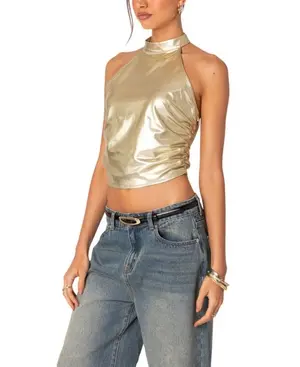 EDIKTED Karter Metallic Halter Top