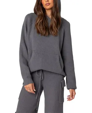 EDIKTED Wynter Oversized Knit Hoodie - Gray