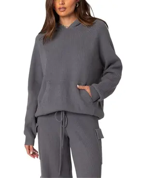 EDIKTED Wynter Oversized Knit Hoodie - Gray