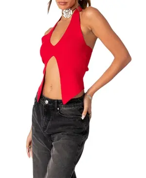 EDIKTED Sculpt Knitted Split Front Top