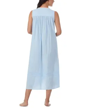 Eileen West Cotton Pintucked Lace Trim Ballet Nightgown - Blue