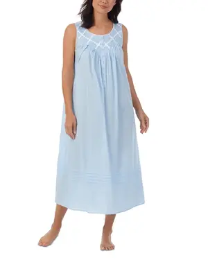 Eileen West Cotton Pintucked Lace Trim Ballet Nightgown - Blue