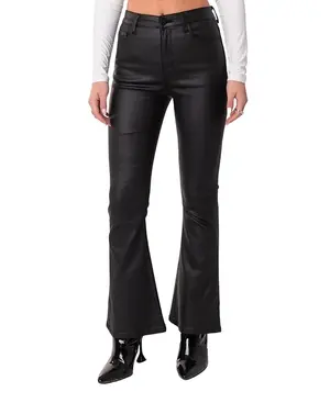 EDIKTED Petite Luna Faux Leather Flare Jeans