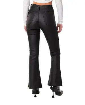 EDIKTED Petite Luna Faux Leather Flare Jeans