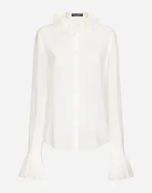 Dolce & Gabbana Silk Georgette Shirt With Pleated Cuffs - White