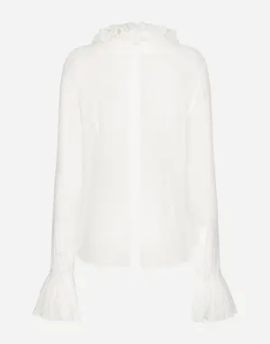 Dolce & Gabbana Silk Georgette Shirt With Pleated Cuffs - White