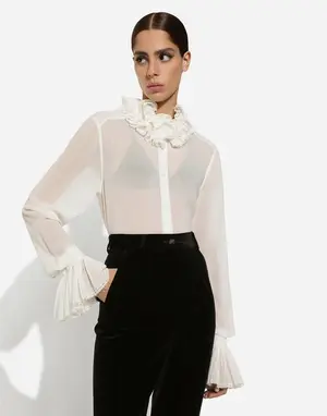 Dolce & Gabbana Silk Georgette Shirt With Pleated Cuffs - White
