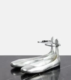 Valentino Garavani Tan-go Metallic Leather Ballet Flats