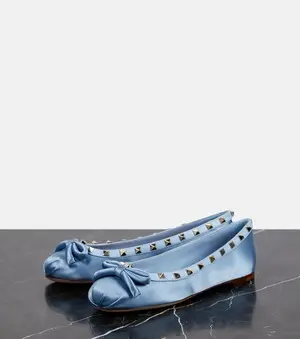 Valentino Garavani Rockstud Satin Ballet Flats - Blue