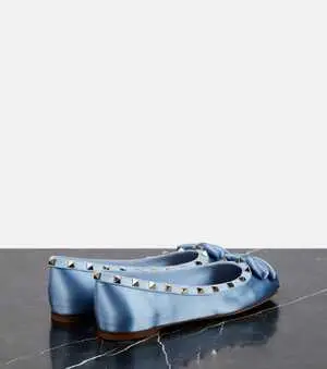 Valentino Garavani Rockstud Satin Ballet Flats - Blue