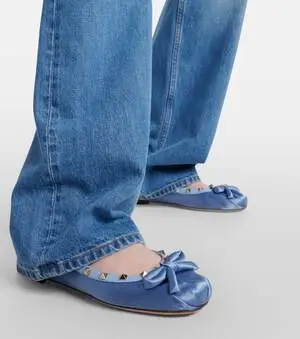 Valentino Garavani Rockstud Satin Ballet Flats - Blue