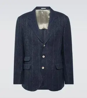 Brunello Cucinelli Striped Linen, Silk And Wool Blazer