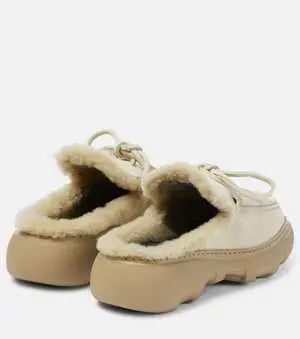 Burberry Ekd Shearling-lined Suede Mules - Neutrals
