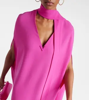 Valentino Garavani Vgold Caped Silk Maxi Dress