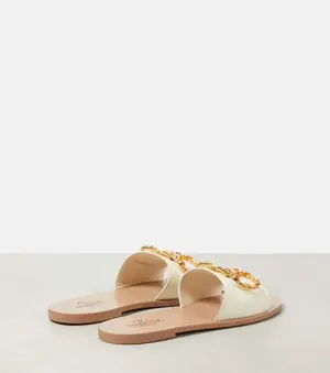 Valentino Garavani Vlogo Signature Embellished Leather Slides