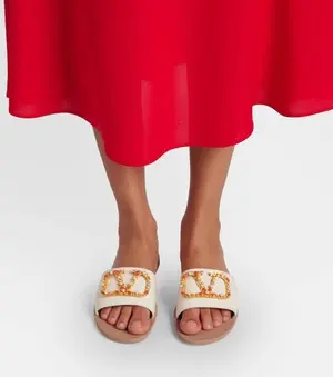 Valentino Garavani Vlogo Signature Embellished Leather Slides