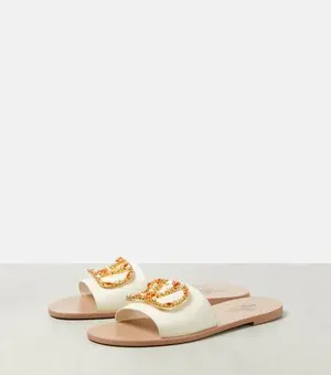 Valentino Garavani Vlogo Signature Embellished Leather Slides