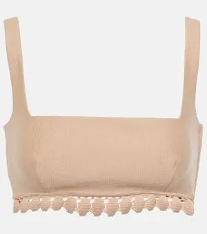 Valentino Garavani Scalloped Cotton-blend Bra Top - Beige