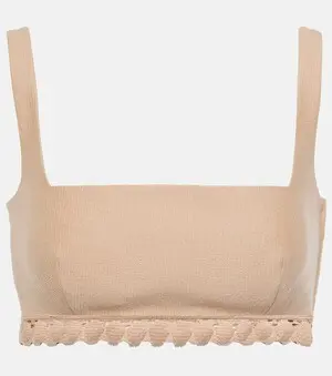 Valentino Garavani Scalloped Cotton-blend Bra Top - Beige