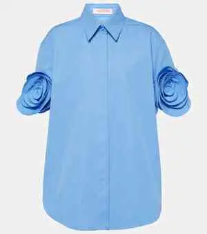 Valentino Garavani Floral-appliqué Cotton Shirt - Blue
