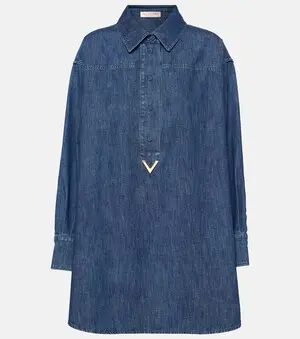 Valentino Garavani Vgold Chambray Denim Shirt Dress - Blue