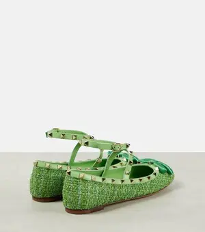 Valentino Garavani Rockstud Tweed Lamé Ballet Flats - Green