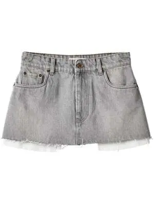 Miu Miu Logo-embroidered Denim Miniskirt - Grey
