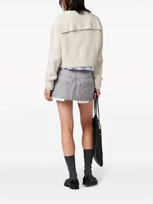 Miu Miu Logo-embroidered Denim Miniskirt - Grey
